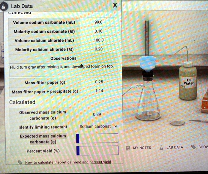 SOLVED: Lab Data Analysis Volume sodium carbonate (mL): 99.0 Molarity sodium carbonate (M): 0.10 ...