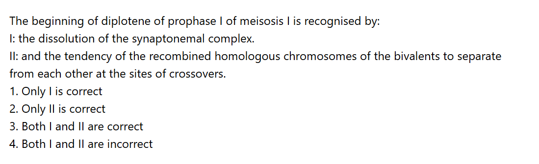 The beginning of diplotene of prophase I of meisosis I is recognised by ...