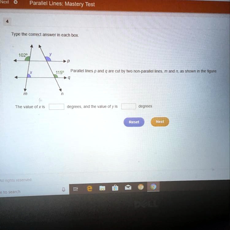 SOLVED: Please answer this!! Next Parallel Lines: Mastery Test Type the ...