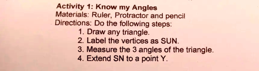 activity 1 know my angles materials ruler protractor and pencil ...