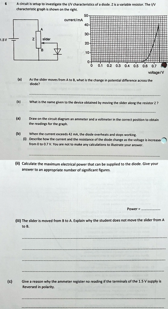 a circuit is setup to investigate the iv characteristics of a diode z ...