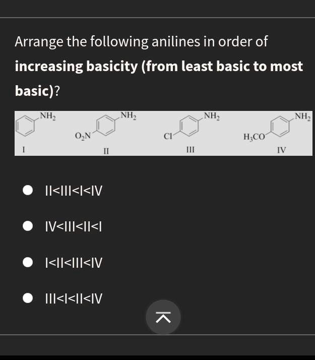 SOLVED: Arrange the following anilines in order of increasing basicity (from least basic to most ...