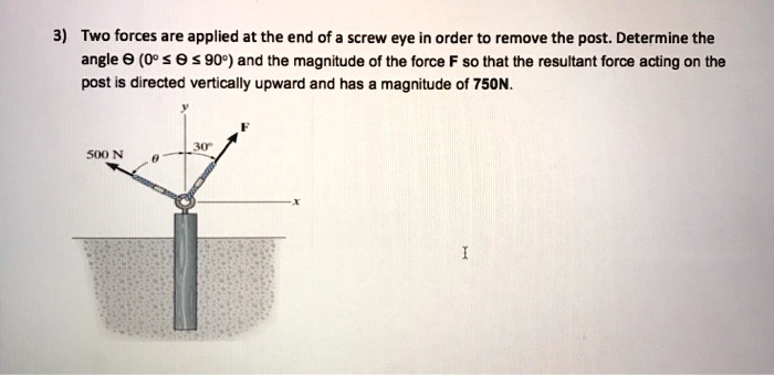 3) Two forces are applied at the end of a screw eye in order...