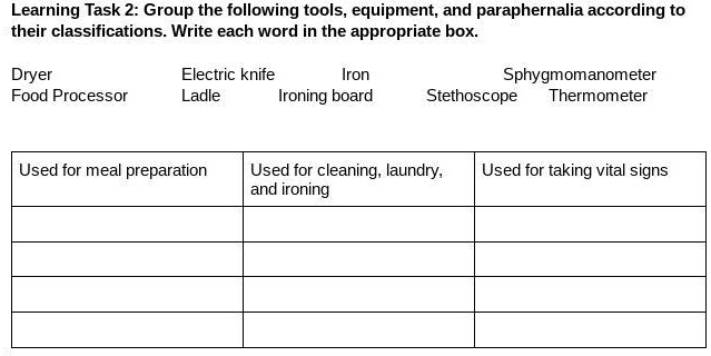 pa answer kung gusto nyo maging brailiest tama dapt learning task 2 group the following tools ...