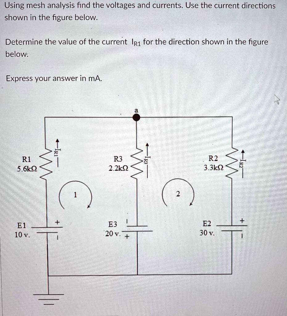 Using mesh analysis find the voltages and currents. Use the current directions shown in the ...
