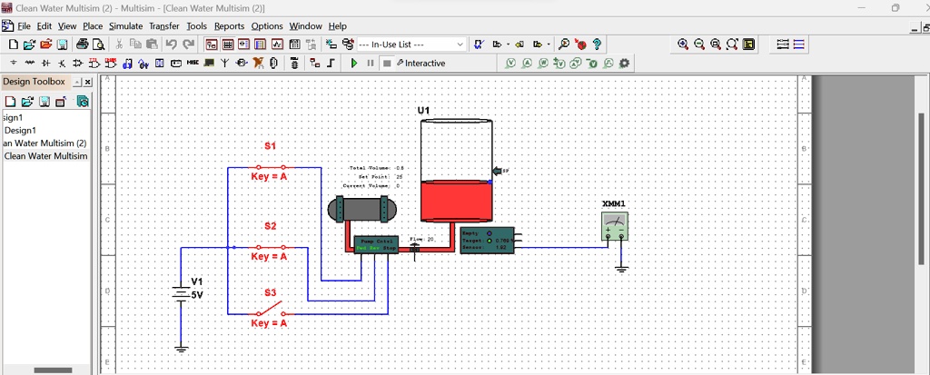 Clean Water Multisim (2) - Multisim - [Clean Water Multisim (2)] File Edit View Place Simulate ...