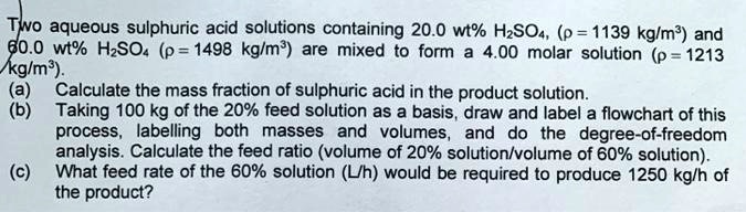 Two aqueous sulfuric acid solutions containing 20.0 wt% H2SO4 (Ï =1139 ...