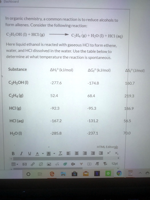 SOLVED: In organic chemistry, a common reaction is to reduce alcohols ...