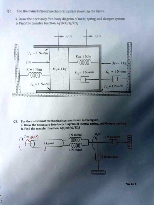 SOLVED: For the translational mechanical system shown in the figure: a. Draw the necessary free ...