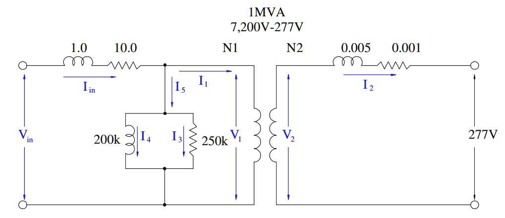 SOLVED: The 1 MVA 7200V-277V 1-phase transformer modeled below is ...
