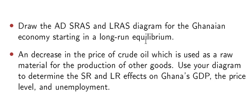 Draw the AD SRAS and LRAS diagram for the Ghanaian economy starting in ...