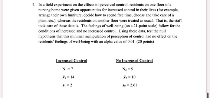 field experiment on the effects of perceived control residents on one ...
