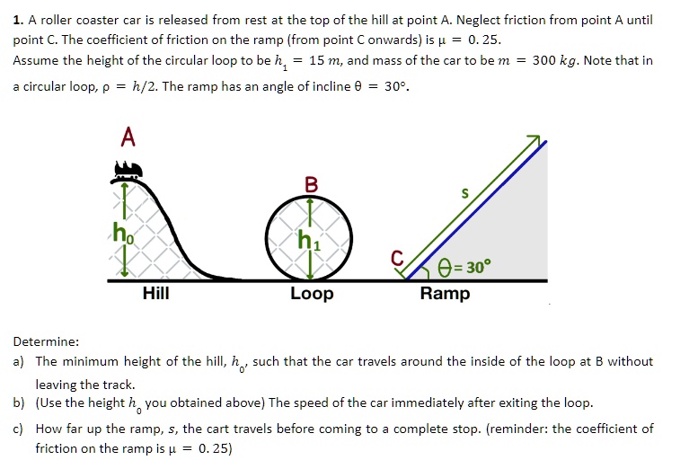 1. A roller coaster car is released from rest at the top of the hill at ...