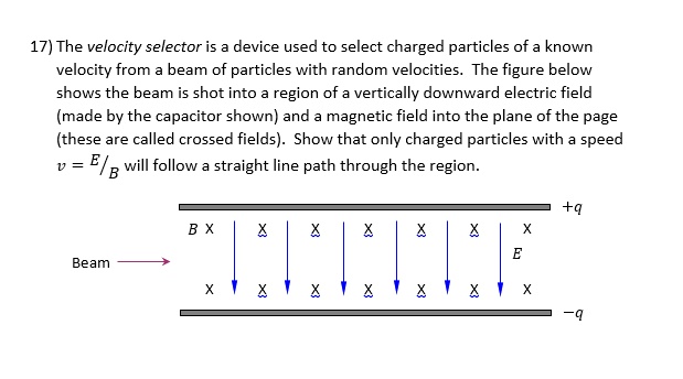 17) The velocity selector is a device used to select charged particles ...