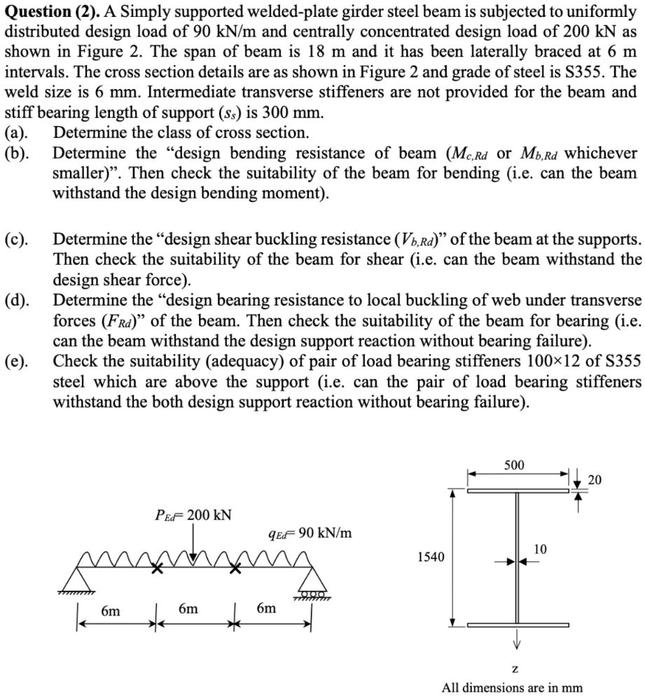 Question (2). A Simply supported welded-plate girder steel beam is ...