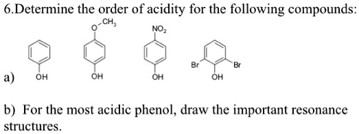SOLVED: Determine the order of acidity for the following compounds: CH3OH. b) For the most ...