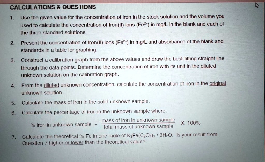SOLVED: CALCULATIONS QUESTIONS Use the given value for the ...
