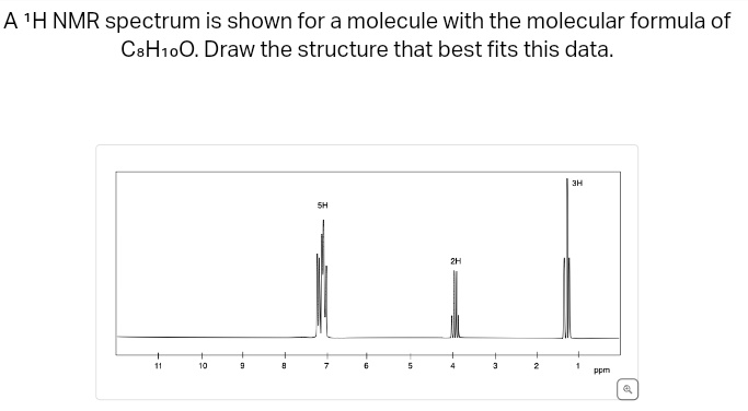 A ^1H NMR spectrum is shown for a molecule with the molecular formula ...
