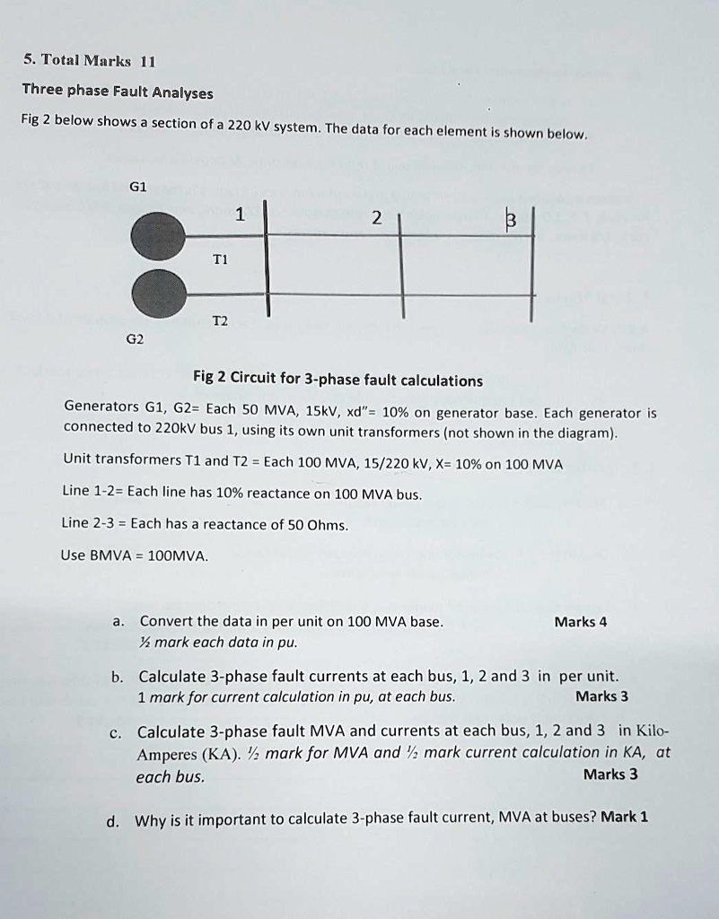 5 total marks three phase fault analyses fig 2 below shows a section of ...