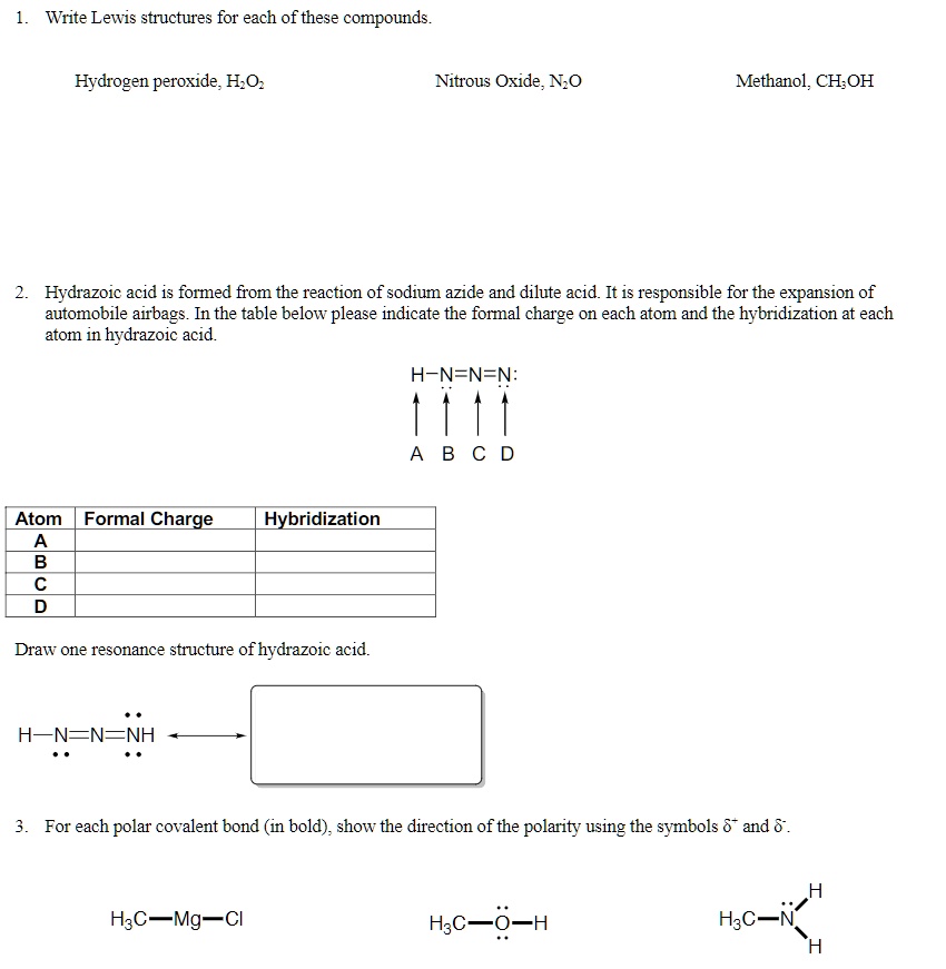 SOLVED: Write Lewis structures for each of these compounds Hydrogen ...