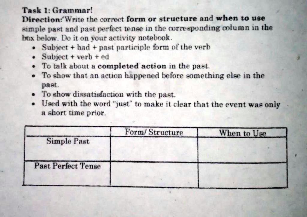 task 1 grammardirection write the correct form or structure and when to ...