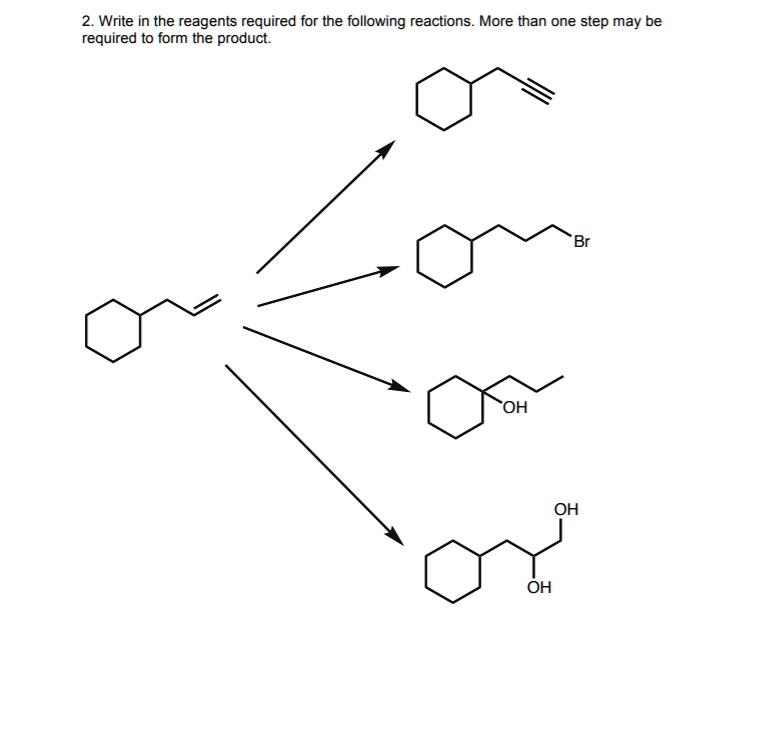 Write in the reagents required for the following reactions...