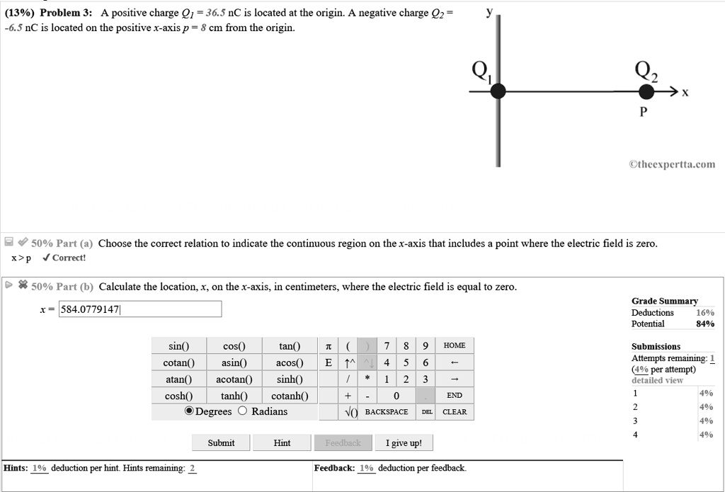 SOLVED: Problem 3: A positive charge Q1 of 36.5 nC is located at the ...