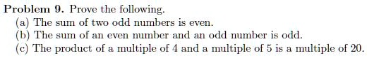 SOLVED: Problem Prove the following: The sum of two odd numbers is even ...