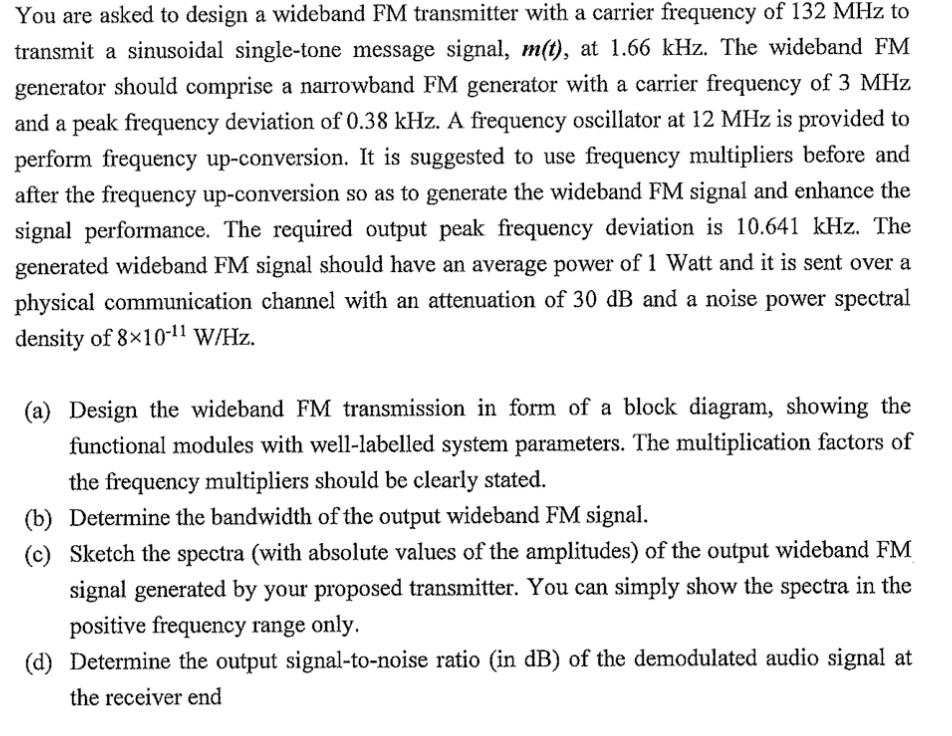 You are asked to design a wideband FM transmitter with a carrier ...