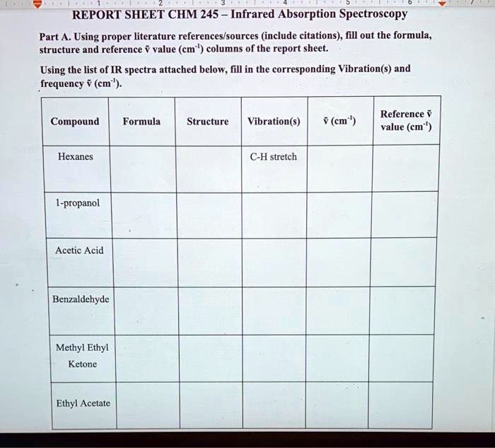 SOLVED: REPORT SHEET CHM 245 Infrared Absorption Spectroscopy Part A ...