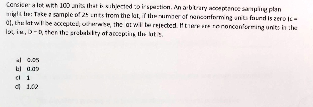 Consider a lot with 100 units that is subjected to inspection. An ...