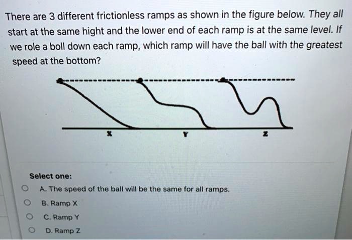 there are 3 different frictionless ramps as shown in the figure below ...