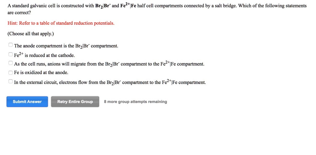 SOLVED: A standard galvanic cell is constructed with Brz/Br" and Fezt ...