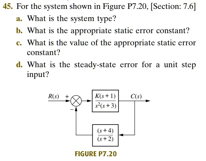 SOLVED: 45. For the system shown in Figure P7.20, [Section: 7.6 a. What ...