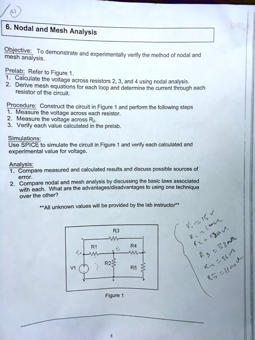 SOLVED: Mesh analysis. Pre-lab: Refer to Figure 1. Calculate the voltage across resistors 2, 3 ...