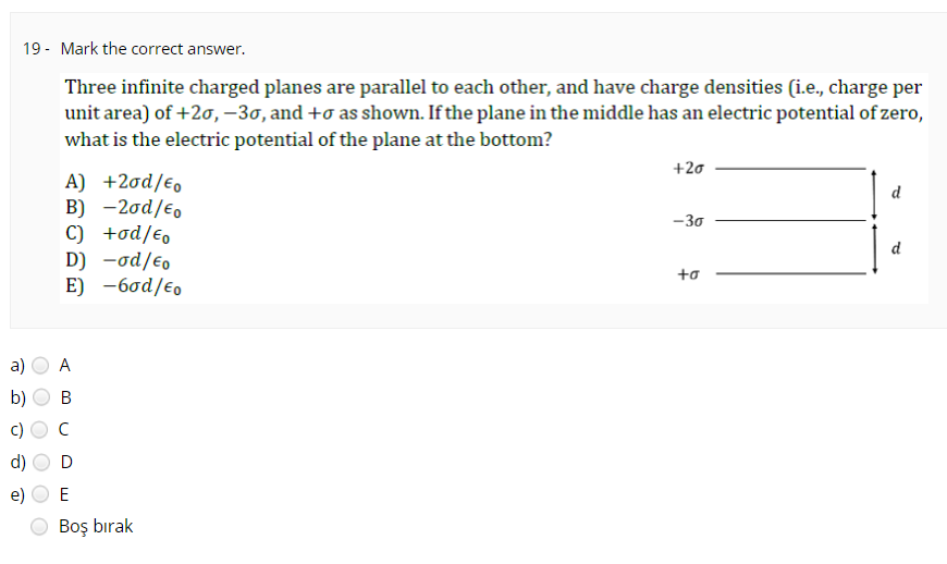 SOLVED: 19 - Mark the correct answer. Three infinite charged planes are ...