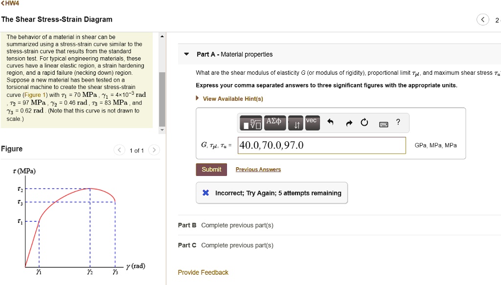 SOLVED: The Shear Stress-Strain Diagram The behavior of a material in ...