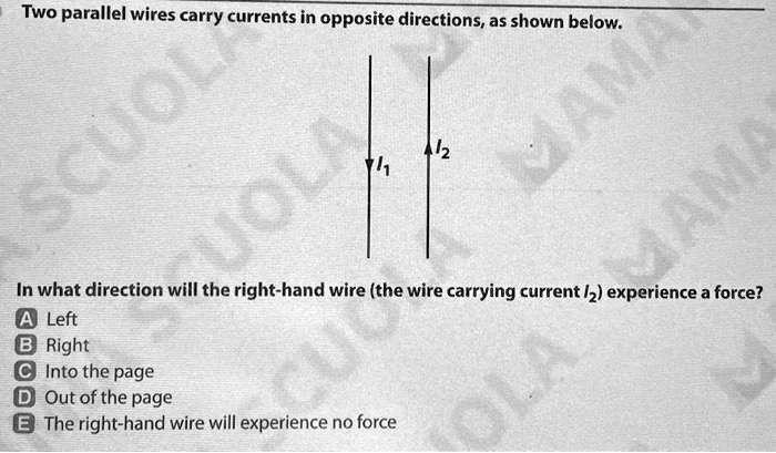 SOLVED: Text: Two parallel wires carry currents in opposite directions ...