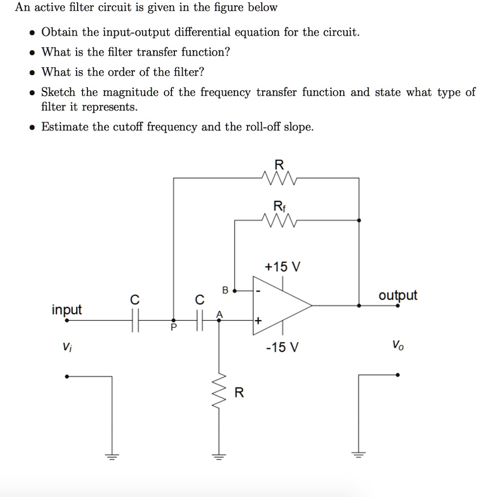 SOLVED: An active filter circuit is given in the figure below. Obtain the input-output ...