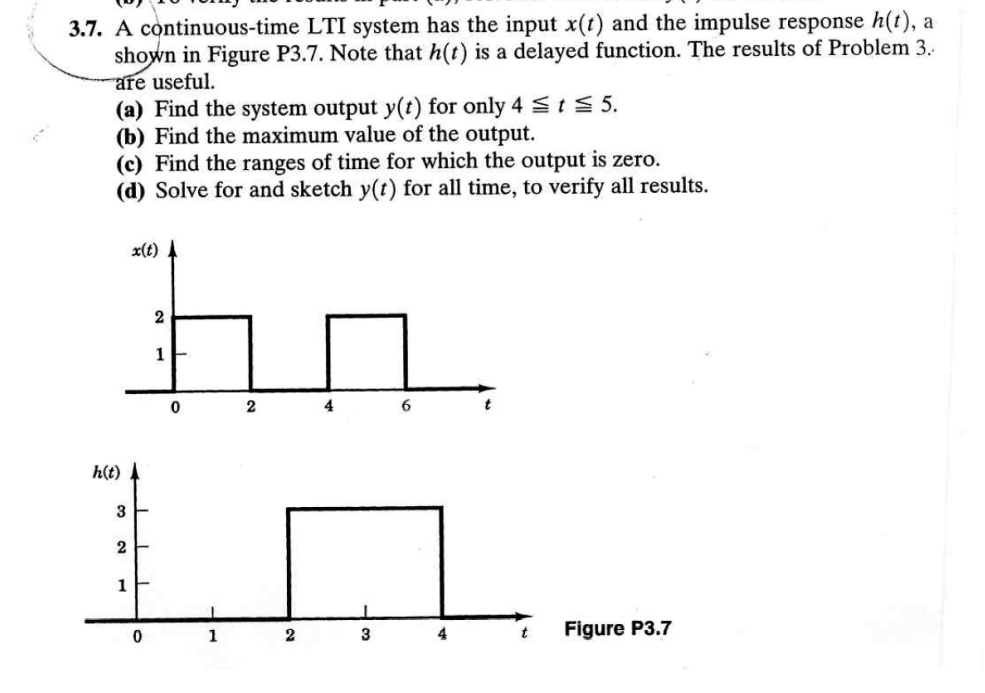 SOLVED: '3.7. A continuous-time LTI system has the input x(t) and the impulse response h(t), a ...