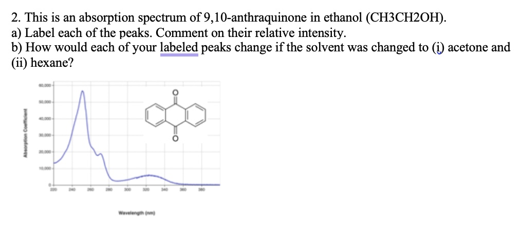this is an absorption spectrum of 910 anthraquinone in ethanol ch3ch2oh ...