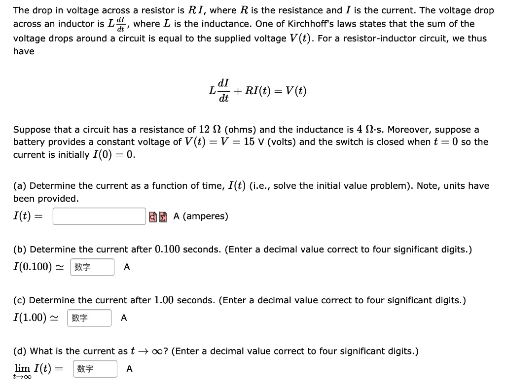 The Drop In Voltage Across A Resistor Is Ri Where R Is The Resistance And I Is The Current The