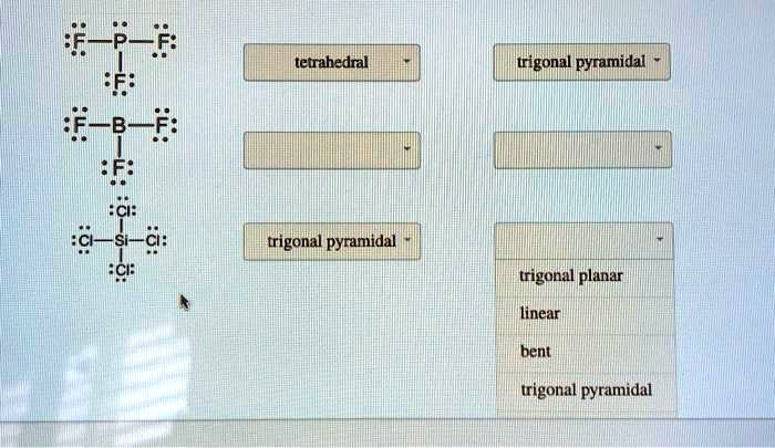 SOLVED: letrahedral trigonal pyramidal trigonal pyramidal trigonal ...
