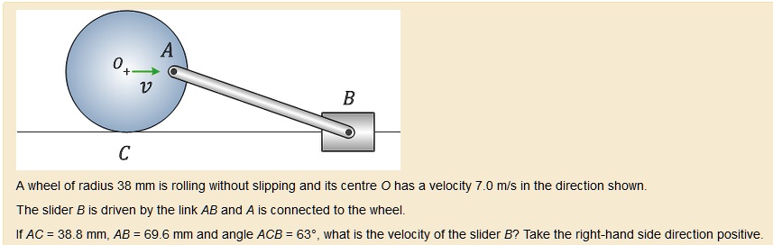 SOLVED: A wheel of radius 38 mm is rolling without slipping and its ...