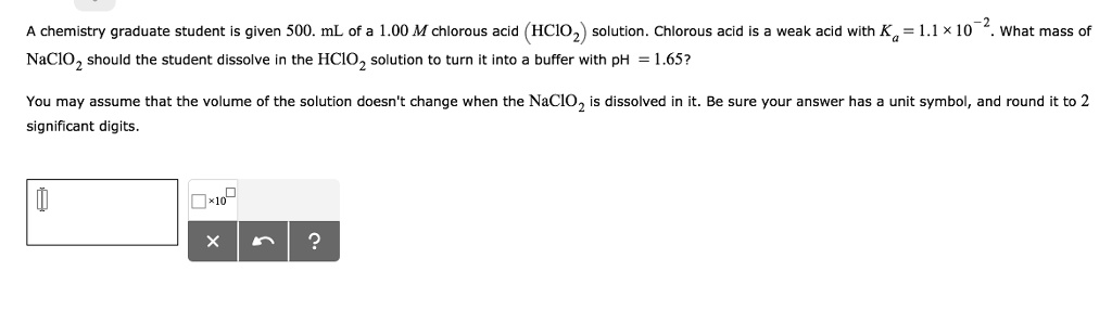 SOLVED: A chemistry graduate student is given S00. mL of a .00 M ...