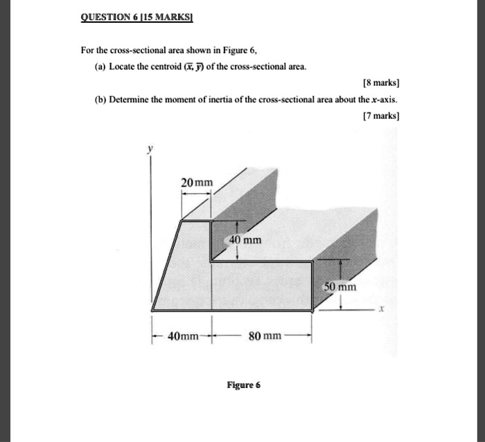 QUESTION 6 [15 MARKS] For the cross-sectional area shown in Figure 6, (a) Locate the centroid ...