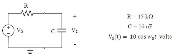 SOLVED: Consider the circuit given in Fig. 6.9. R=15K ohm C = 10nF Vs(t ...
