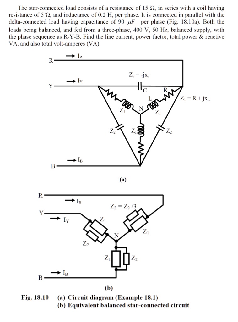 the star connected load consists of a resistance of 15 in series with a ...