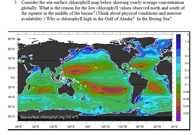 SOLVED:Consider the sea-surface chlorophyll map below showing early ...