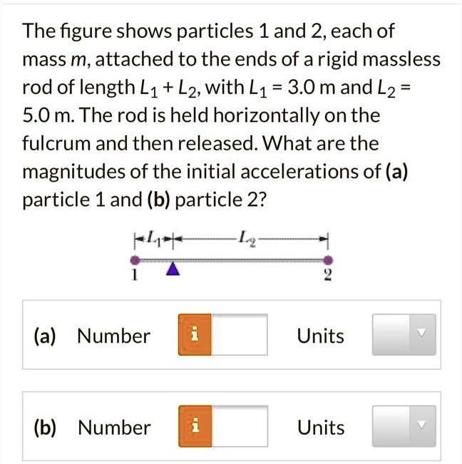 SOLVED: The figure shows particles 1 and 2, each of mass m, attached to the ends of a rigid ...